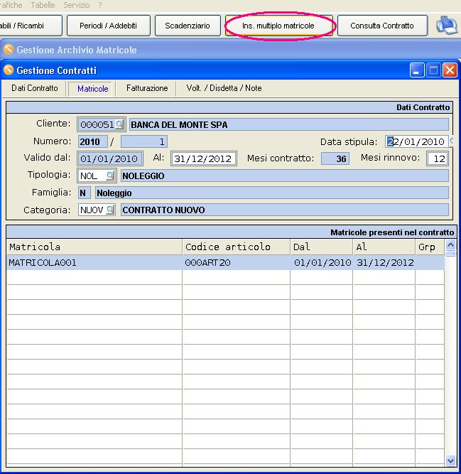 Inserire un contratto - Archivio Matricole